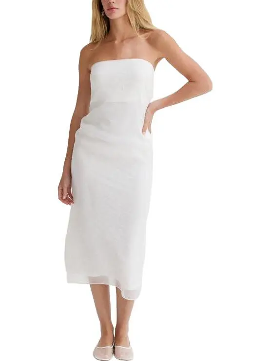 CRESCENT Organza Tube Midi Dress - White