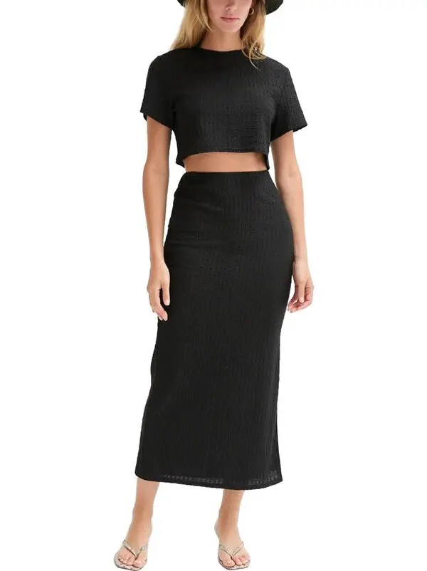 CRESCENT Textured Knit Skirt Set - Black