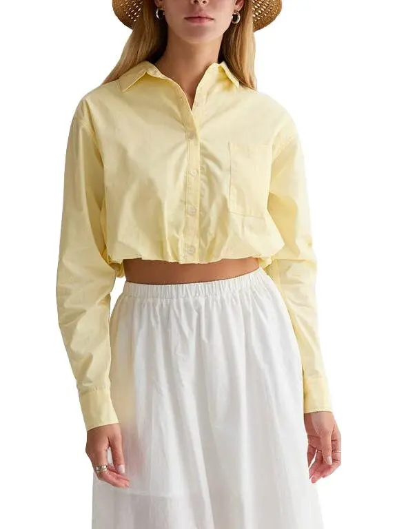 CRESCENT Poplin Bubble Hem Cropped Shirt - White