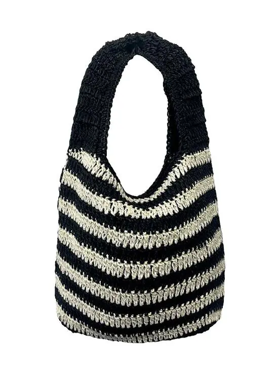 CRESCENT Striped Woven Top-handle Bag - Black/white