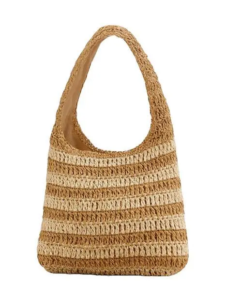 CRESCENT Striped Woven Top-handle Bag - Tan/cream