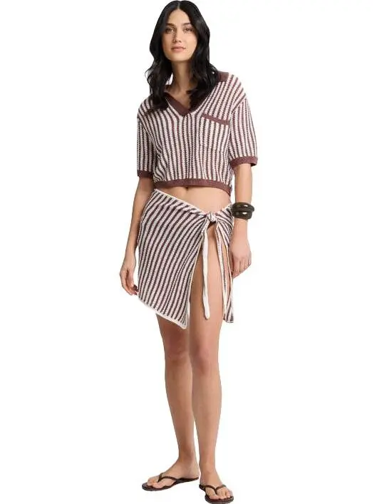 Onia Linen Knit Cropped Polo - Brown/white