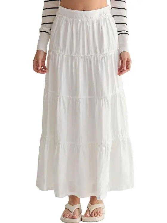 CRESCENT Tiered Tencel Maxi Skirt - White