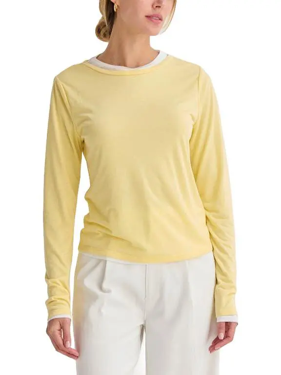 CRESCENT Two-in-one Long Sleeve Knit Top - Yellow/white