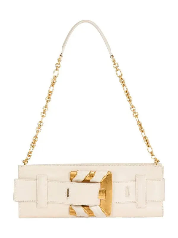 Balmain Anthem Lambskin And Enamel Clutch - Beige