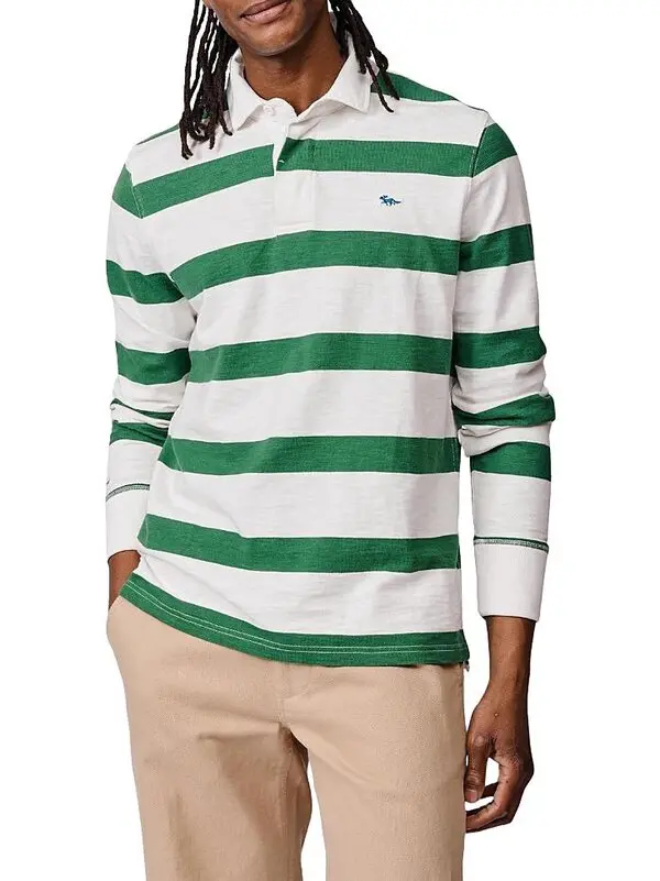 Aubin Irnham Long Sleeve Collared Rugby Shirt - Green/ecru