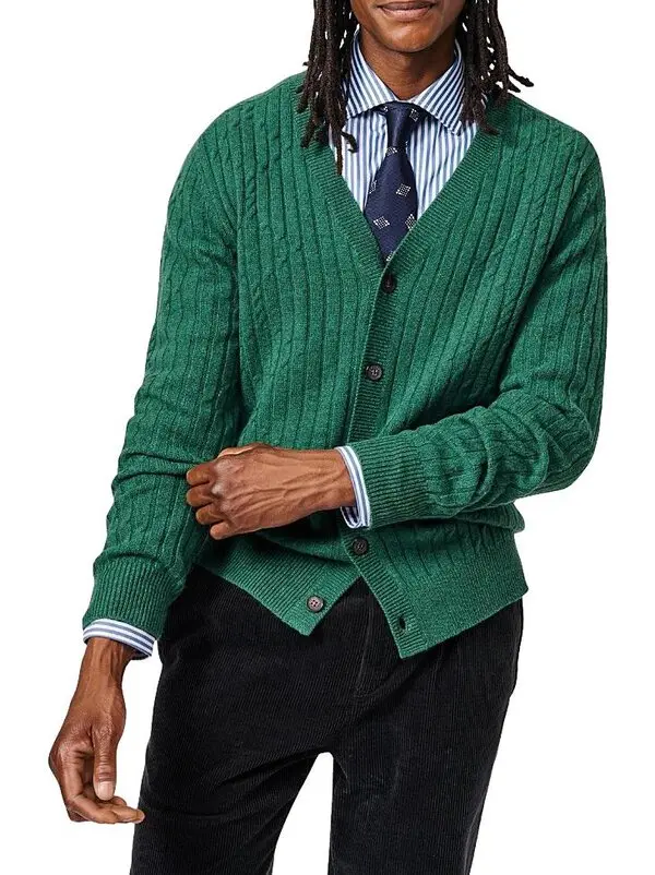 AUBIN Leonard Wool Cable Knit Cardigan - Green