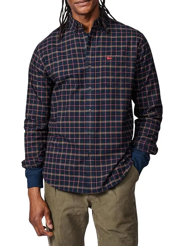 AUBIN Merton Brushed Oxford Button Down Shirt - Navy Check