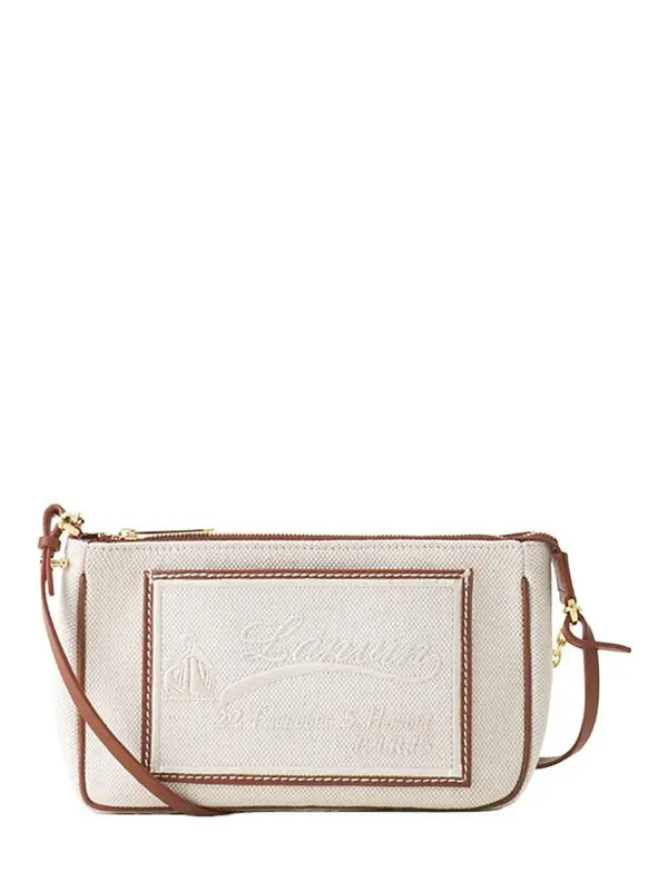 LANVIN Small Zipped Canvas Bag - Ecru And Cognac.