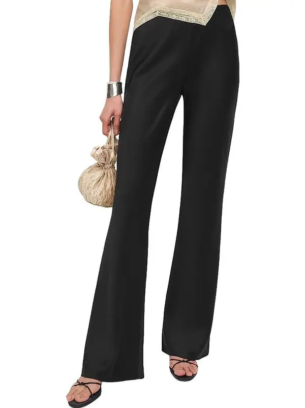 REFORMATION Gale Satin Wide Leg Pants - Black