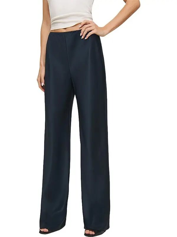 REFORMATION Gale Satin Wide Leg Pants - Midnight