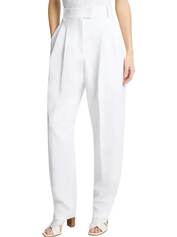 Michael Kors Linen Pleated Pants - Optic White