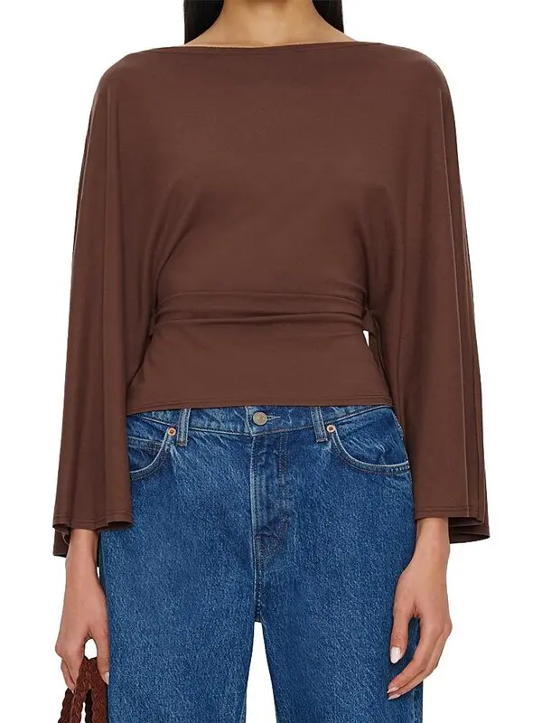 REFORMATION Avery Long Sleeve Knit Top - Cafe