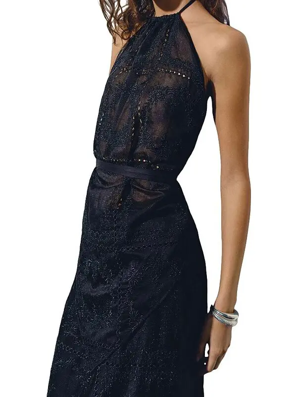 REFORMATION Una Scarf Top - Black Eyelet