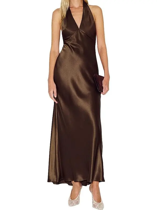 REFORMATION Daniela Silk Maxi Dress - Pinecone