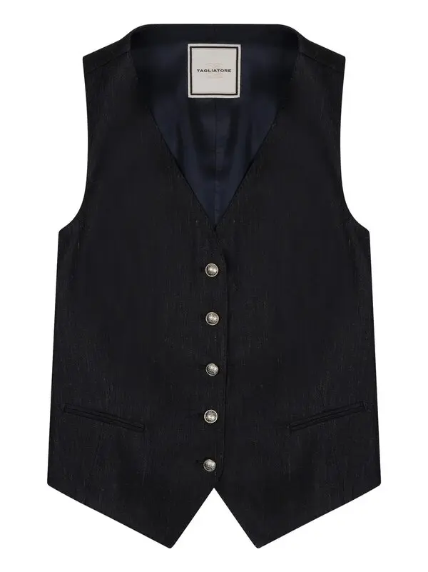 Tagliatore Linen Buttoned Gilet - Blue