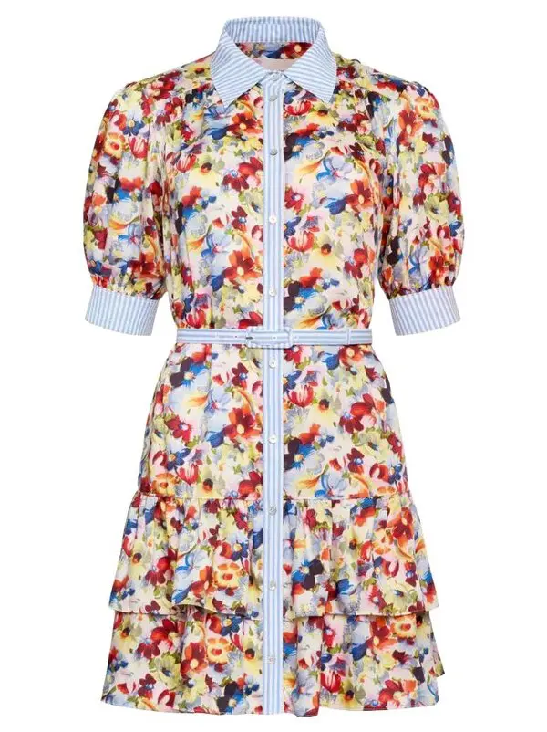 Cinq À Sept Floral Print Belted Dress - Neutrals
