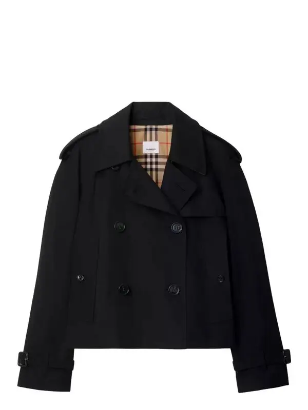 Burberry Cropped Gabardine Mayfair Trench Jacket - Black