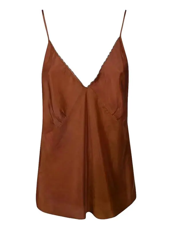 FORTE_FORTE Scalloped V-neck Blouse - Brown