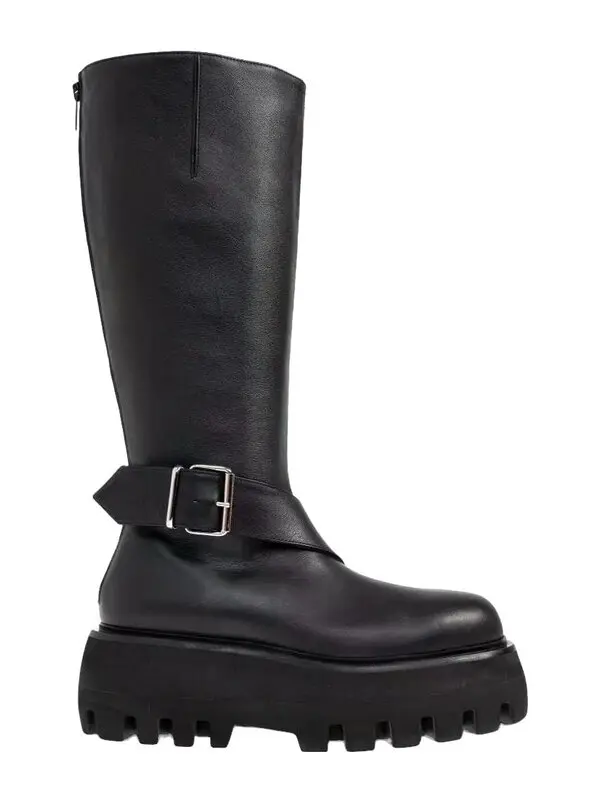 Alexander McQueen Buckle Platform Biker Boots - Black