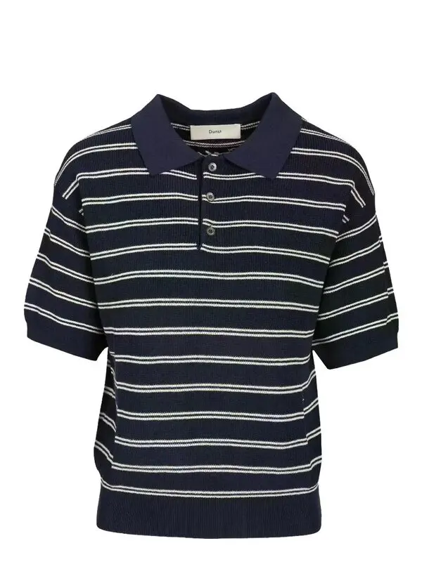DUNST Striped Knit Polo - Blue