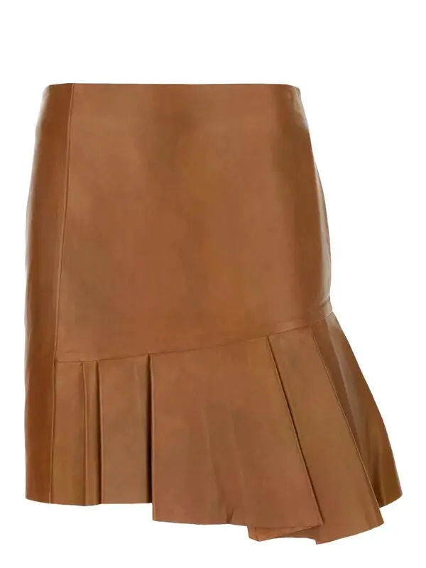 Iceberg Pleated Leather Mini Skirt - Brown