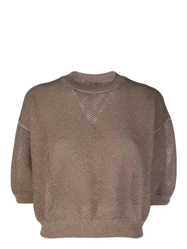 Peserico Crew-neck Embellished Sweater - Brown