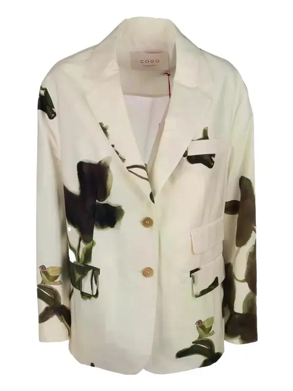 CO.GO Floral-print Cotton Blazer - Neutrals