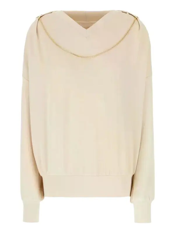 DANAMÉ V-neck Sweatshirt With Chain Detail - Neutrals