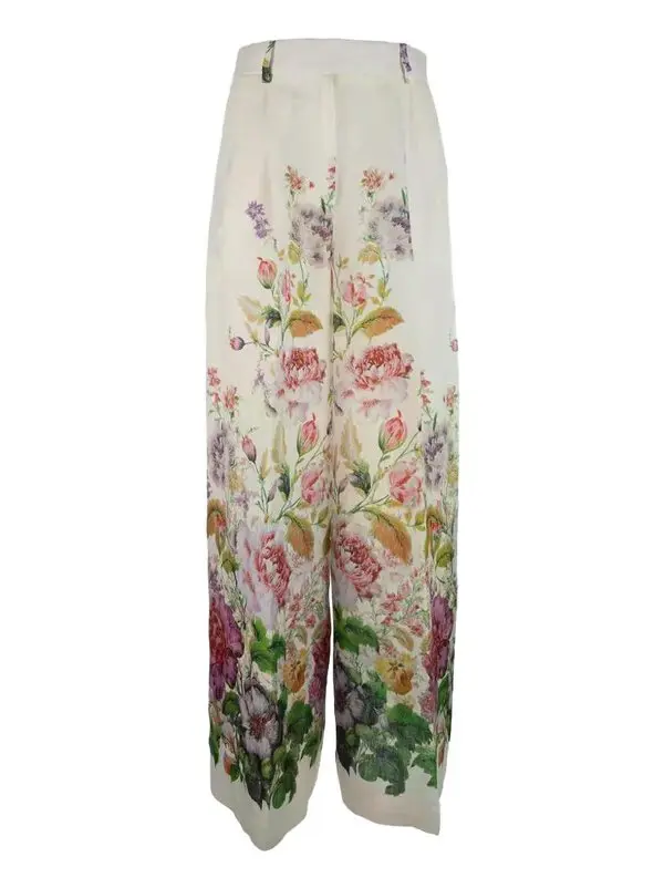 CO.GO Floral-print Linen Trousers - Neutrals