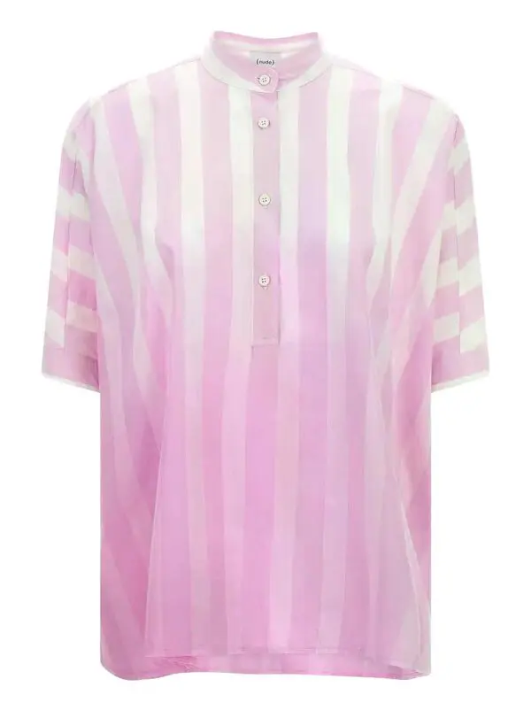 NUDE Striped Mandarin-collar Shirt - Pink