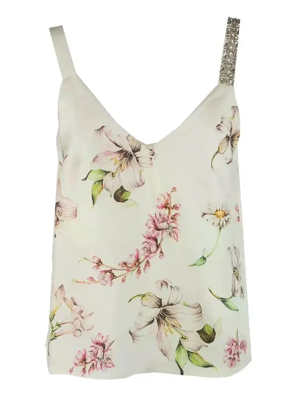 CO.GO Floral-print Silk Top - White