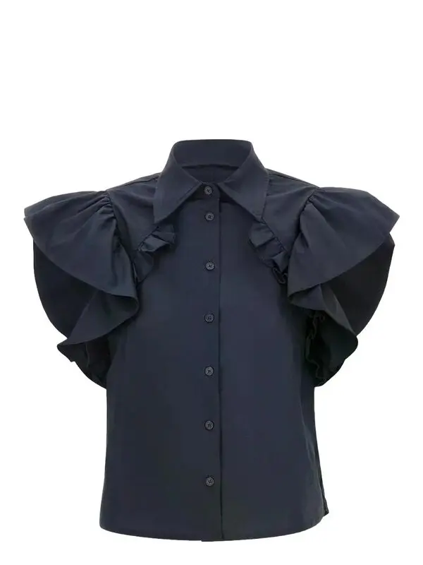 KAOS Ruffled Button-down Shirt - Blue