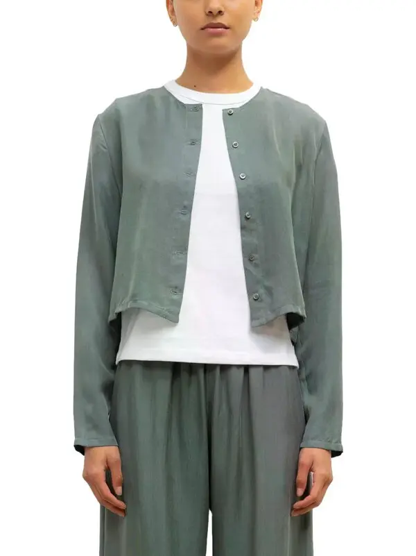 LESET Kim Buttoned Cropped Top - Green