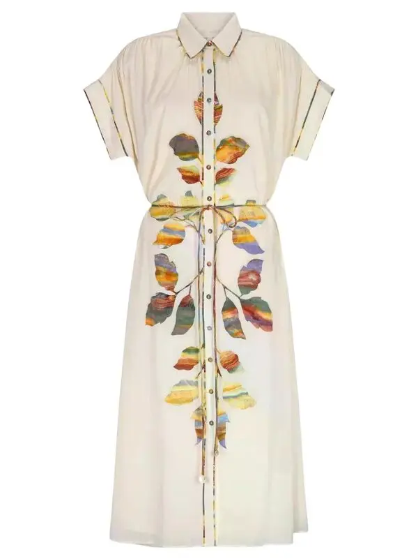 Carolina K Button-up Floral Print Midi Dress - Neutrals