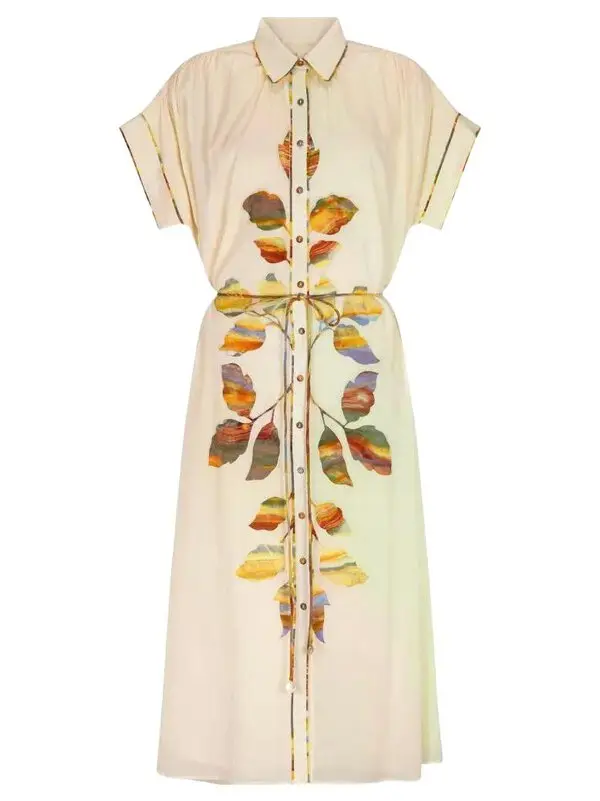 Carolina K Button-up Floral Print Midi Dress - Neutrals