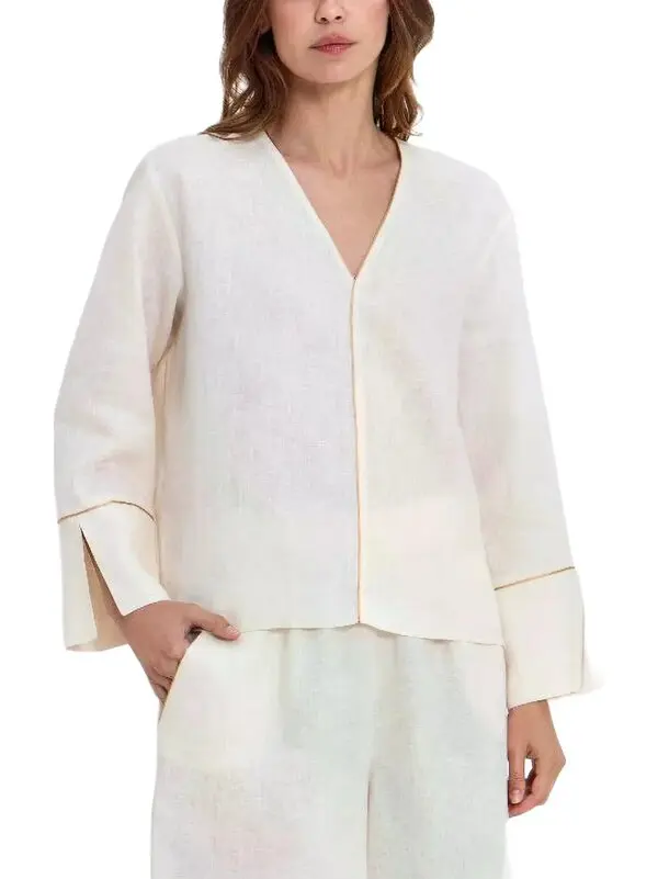 Greek Archaic Kori Gold-tone Trim Blouse - Neutrals