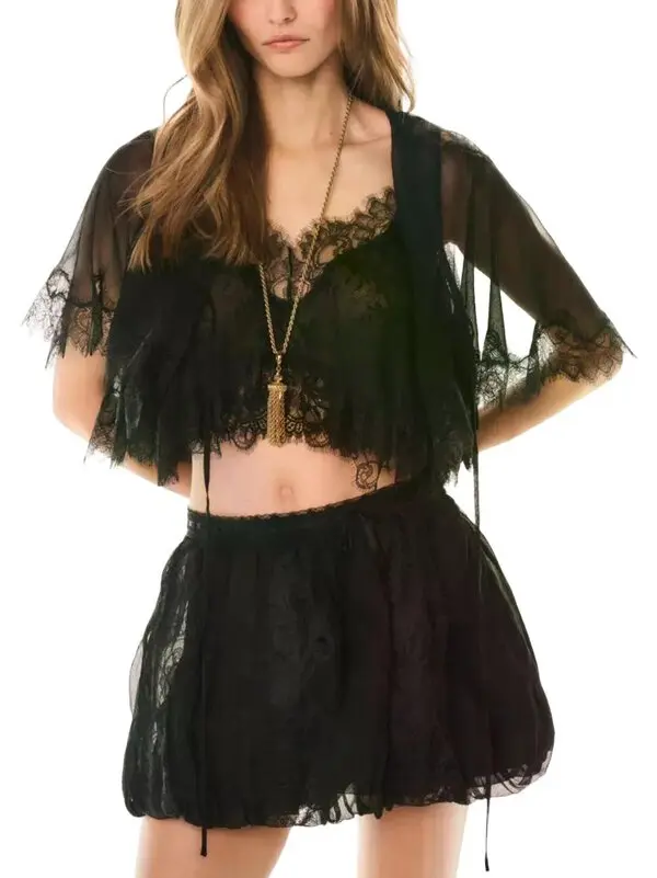 LoveShackFancy Thessisa Lace Top - Black