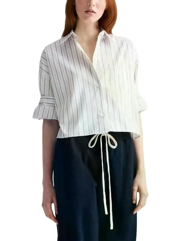 TWP Striped Cropped Shirt - White