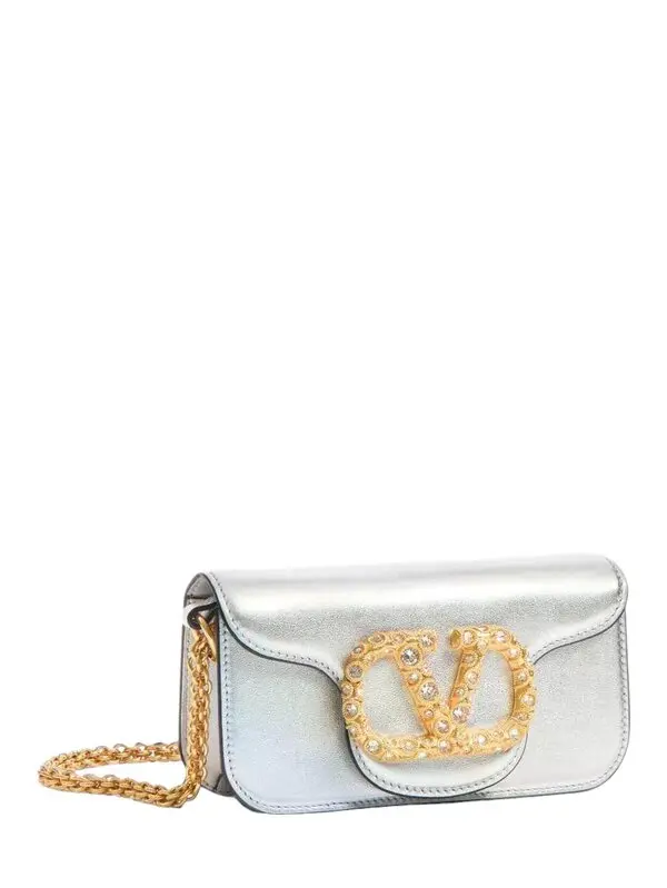 Valentino Garavani Locò Small Shoulder Bag With Jewel Logo - Silver