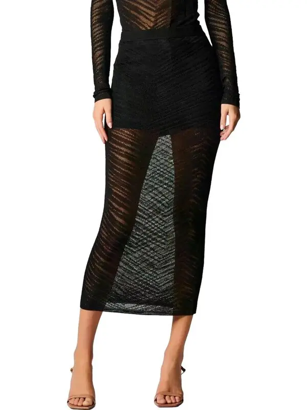 HEVRON Paisley Midi Skirt - Black