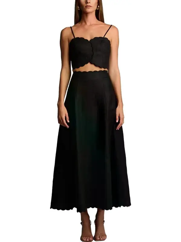 HEVRON Delilah Scalloped Crop Top - Black