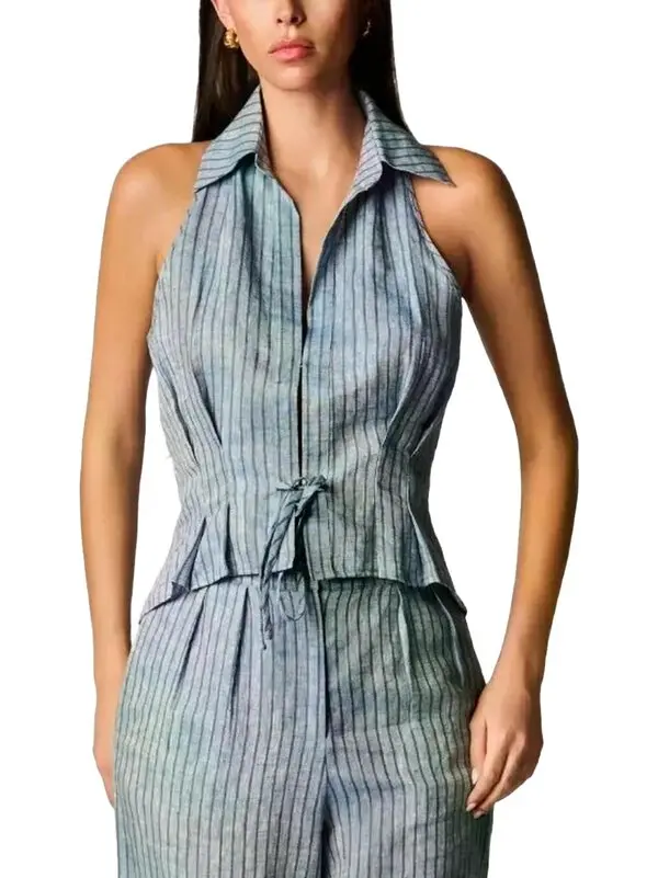 HEVRON Striped Sleeveless Top - Blue