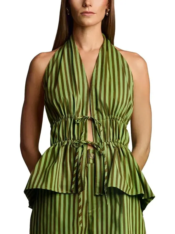 HEVRON Striped Tie Top - Green