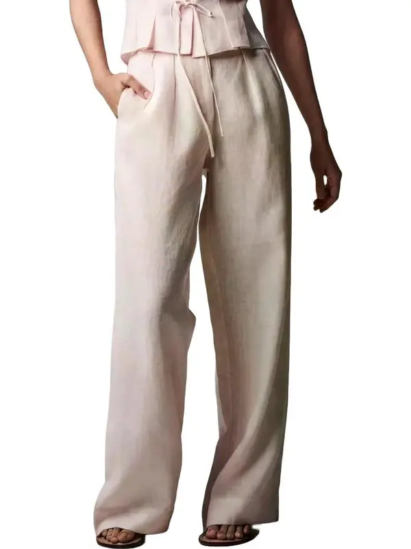 HEVRON Alina Drawstring Palazzo Pants - Neutrals