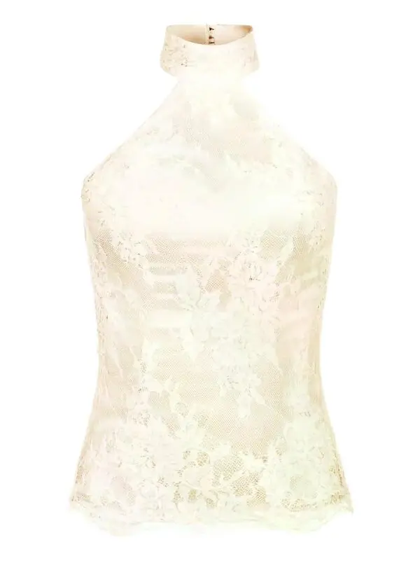 ALEXIA & ANTONIA Embellished Lace Halter Top - Neutrals