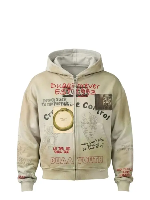DUAA Graphic Zip-up Hoodie - Neutrals