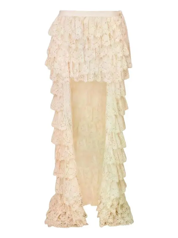 LoveShackFancy Camilia Lace Tiered Ruffled Skirt - Neutrals
