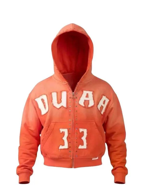 DUAA Distressed Crystal Embellished Hoodie - Orange