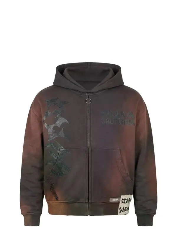DUAA Graphic Print Zip-up Hoodie - Brown
